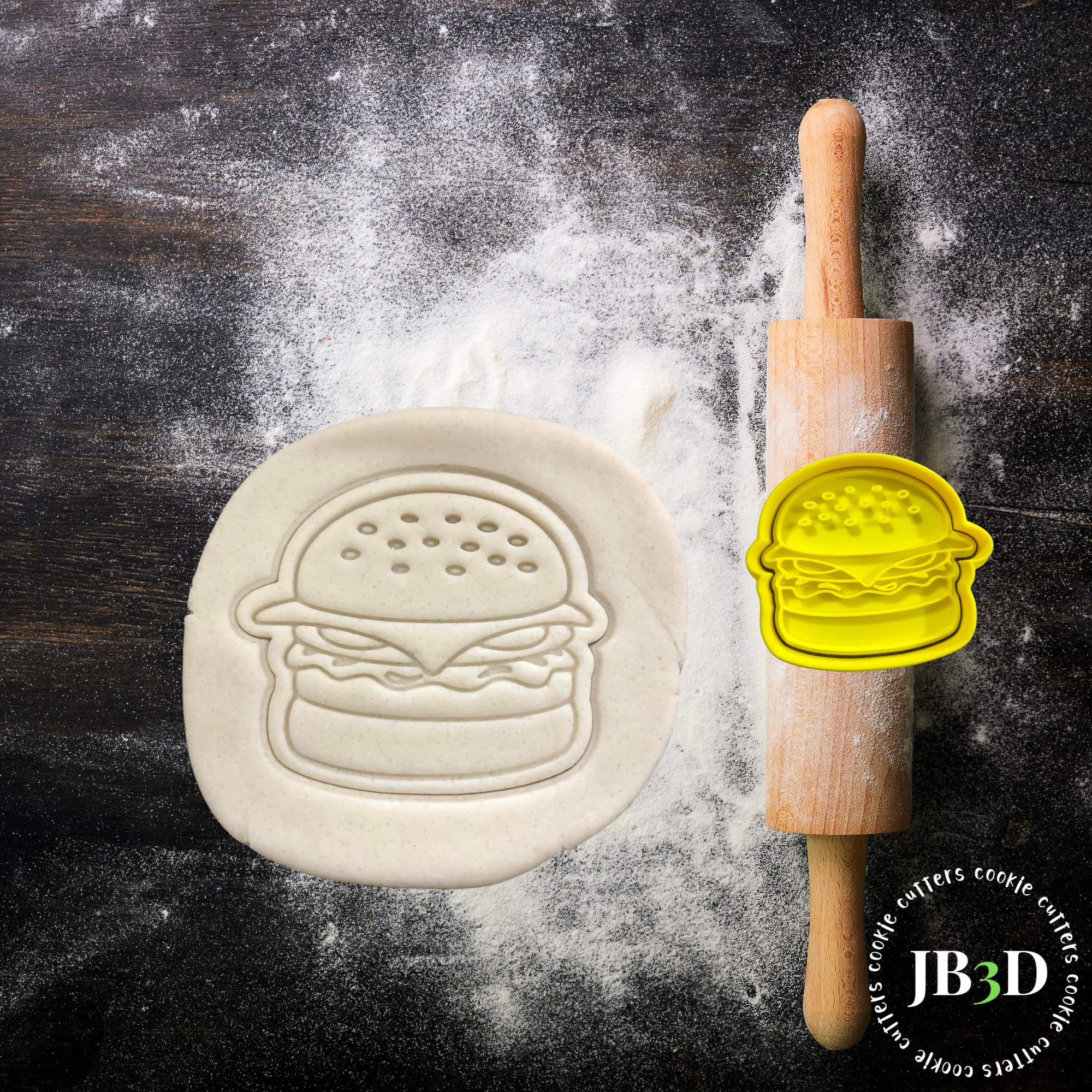 BURGER Hamburger Cutter/Embosser – jb3dcookiecutters