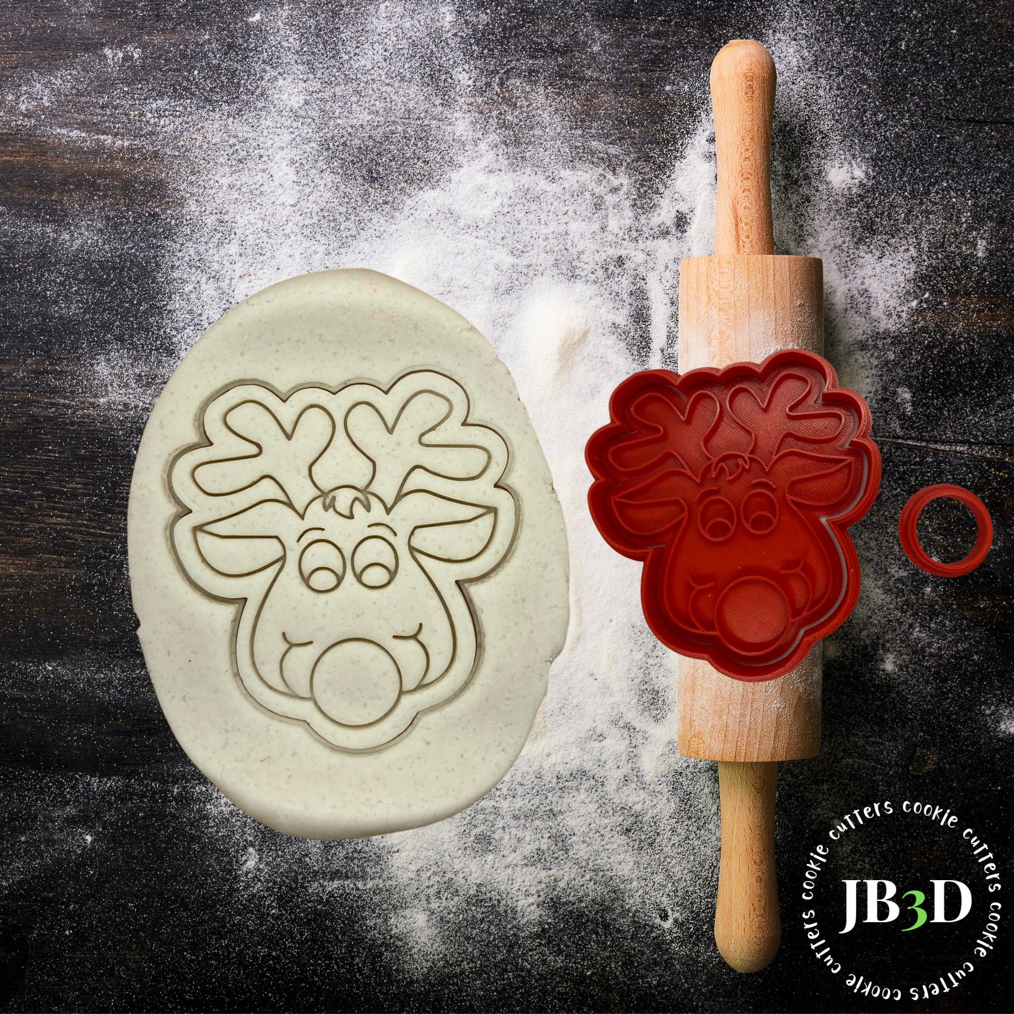 RUDOLPH the red nosed REINDEER Cutter & Stamp – jb3dcookiecutters
